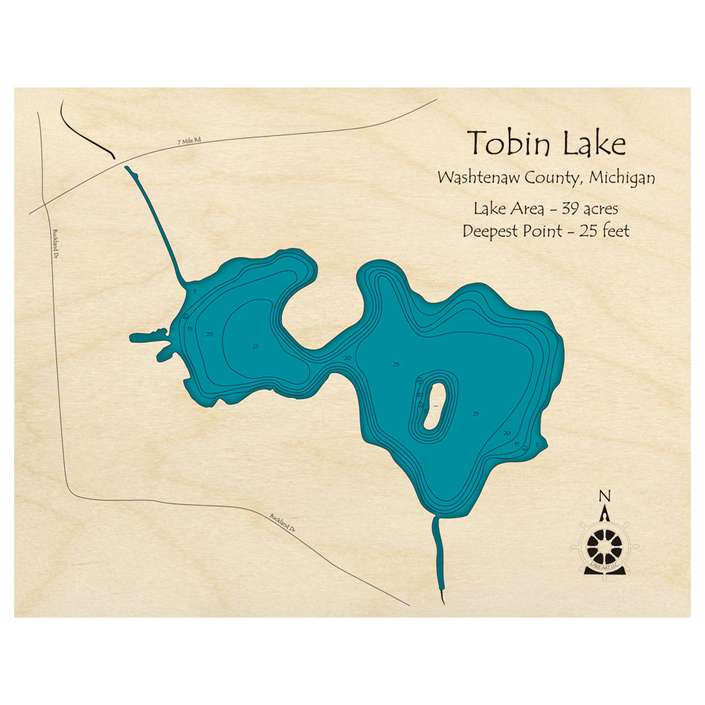 Tobin Lake, Michigan 3D Custom Wood Map – Lake Art LLC