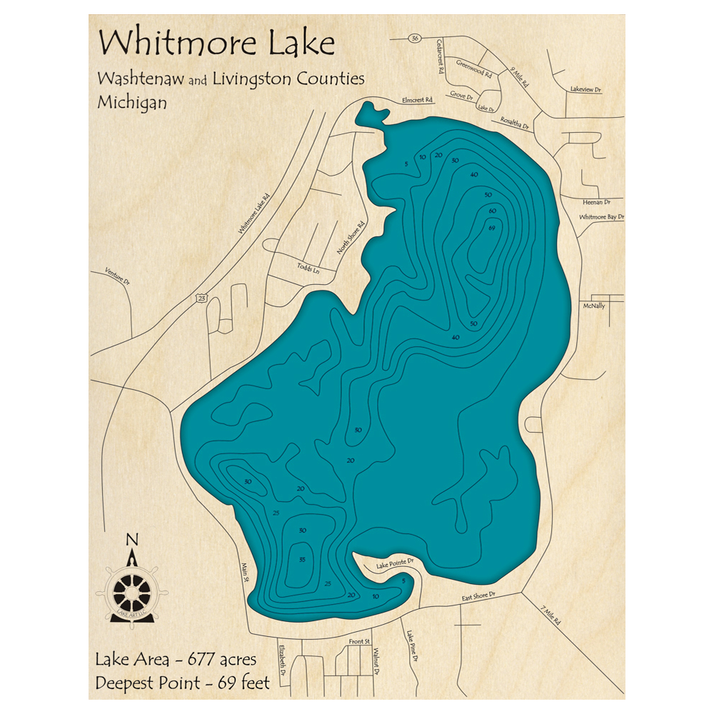 Whitmore Lake, Michigan 3D Custom Wood Map – Lake Art LLC