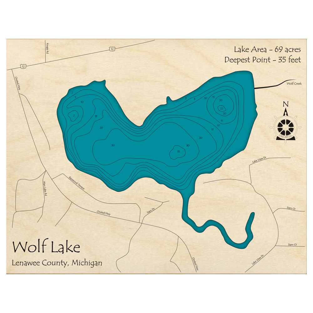 Wolf Lake, Michigan 3D Custom Wood Map – Lake Art LLC