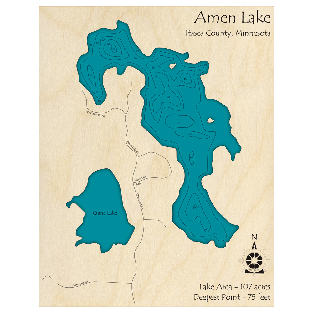 Amen Lake, Minnesota 3D Custom Wood Map – Lake Art LLC
