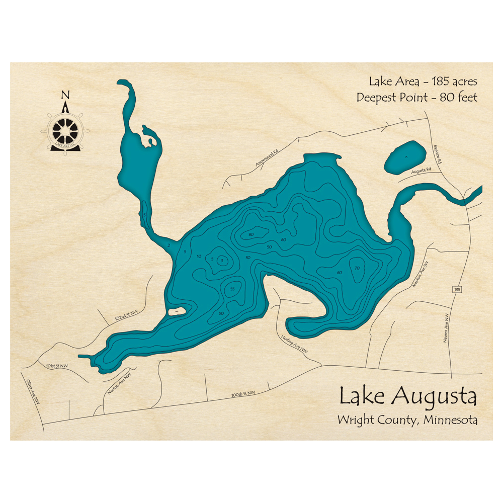 Lake Augusta, Minnesota 3D Custom Wood Map – Lake Art LLC