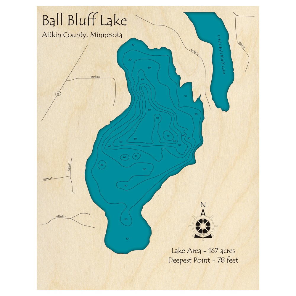 Ball Bluff Lake, Minnesota 3D Custom Wood Map – Lake Art LLC