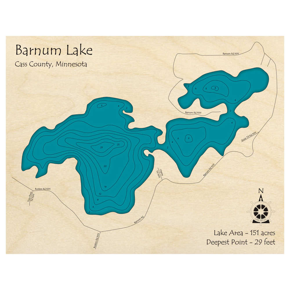 Barnum Lake, Minnesota 3D Custom Wood Map – Lake Art LLC