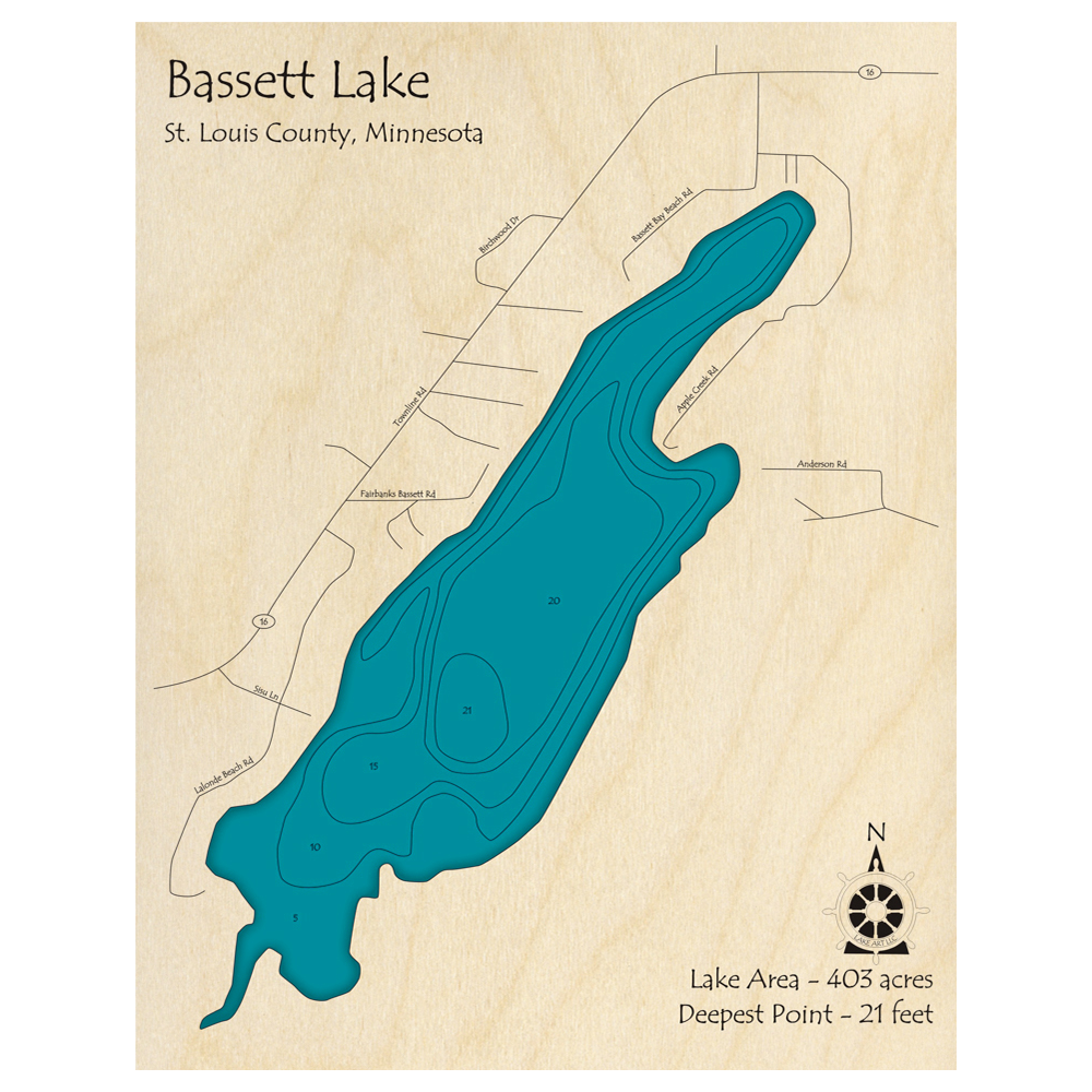 Basset Lake, Minnesota 3D Custom Wood Map – Lake Art LLC