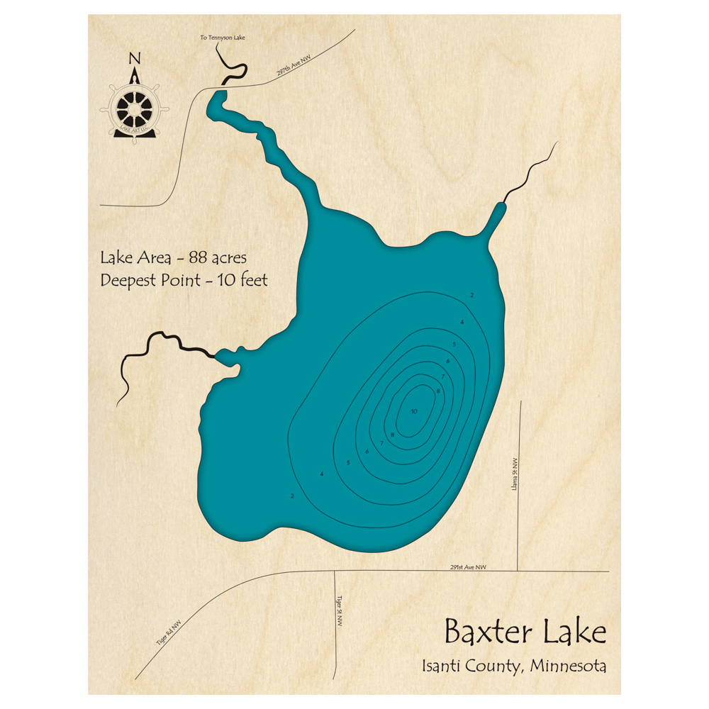 Baxter Lake, Minnesota 3D Custom Wood Map – Lake Art LLC