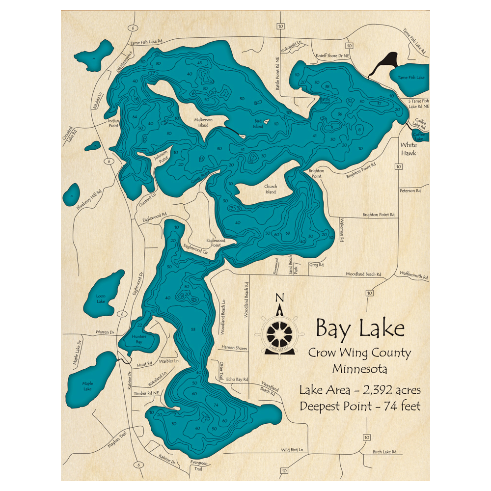 Bay Lake, Minnesota 3D Custom Wood Map – Lake Art LLC