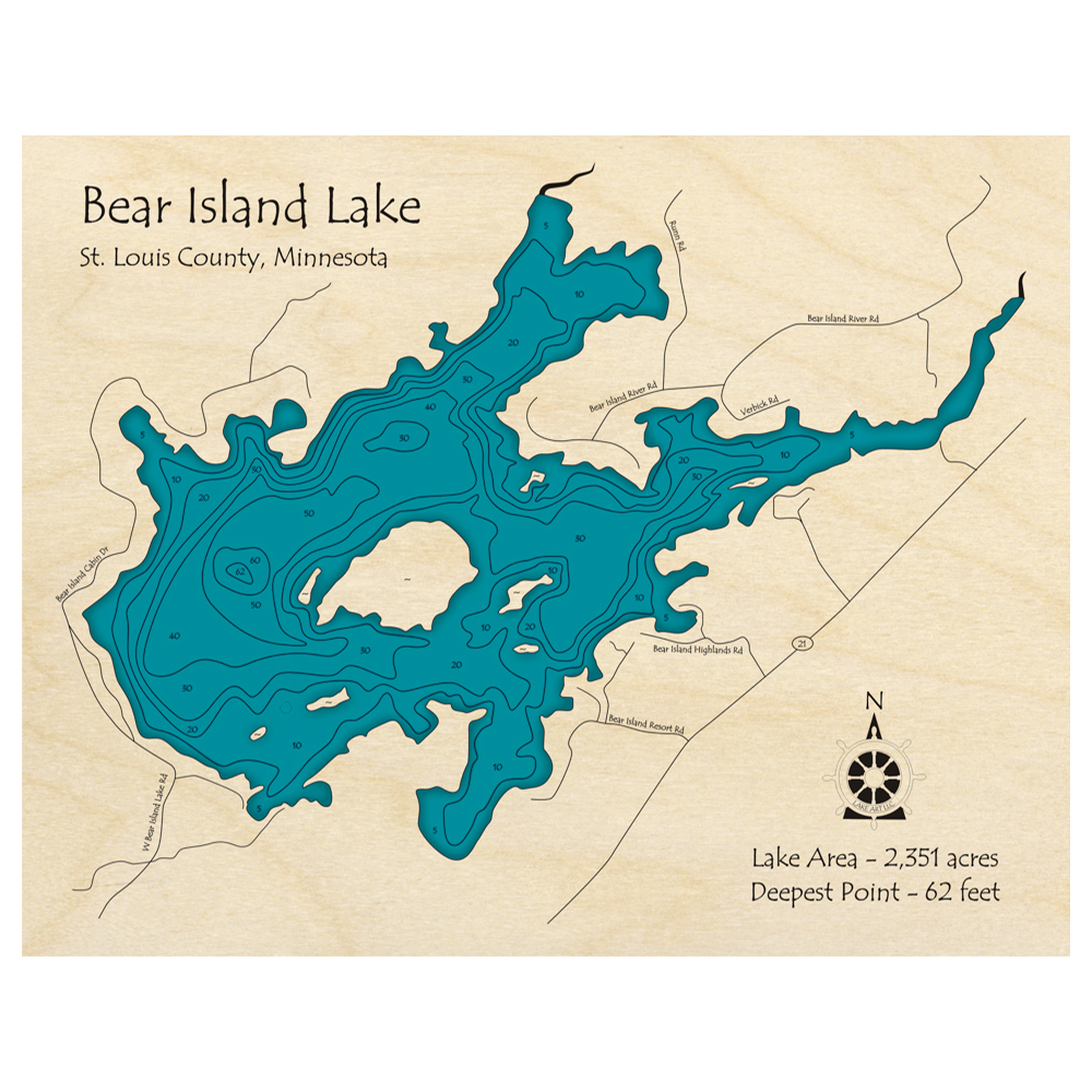 Bear Island Lake, Minnesota 3D Custom Wood Map – Lake Art LLC