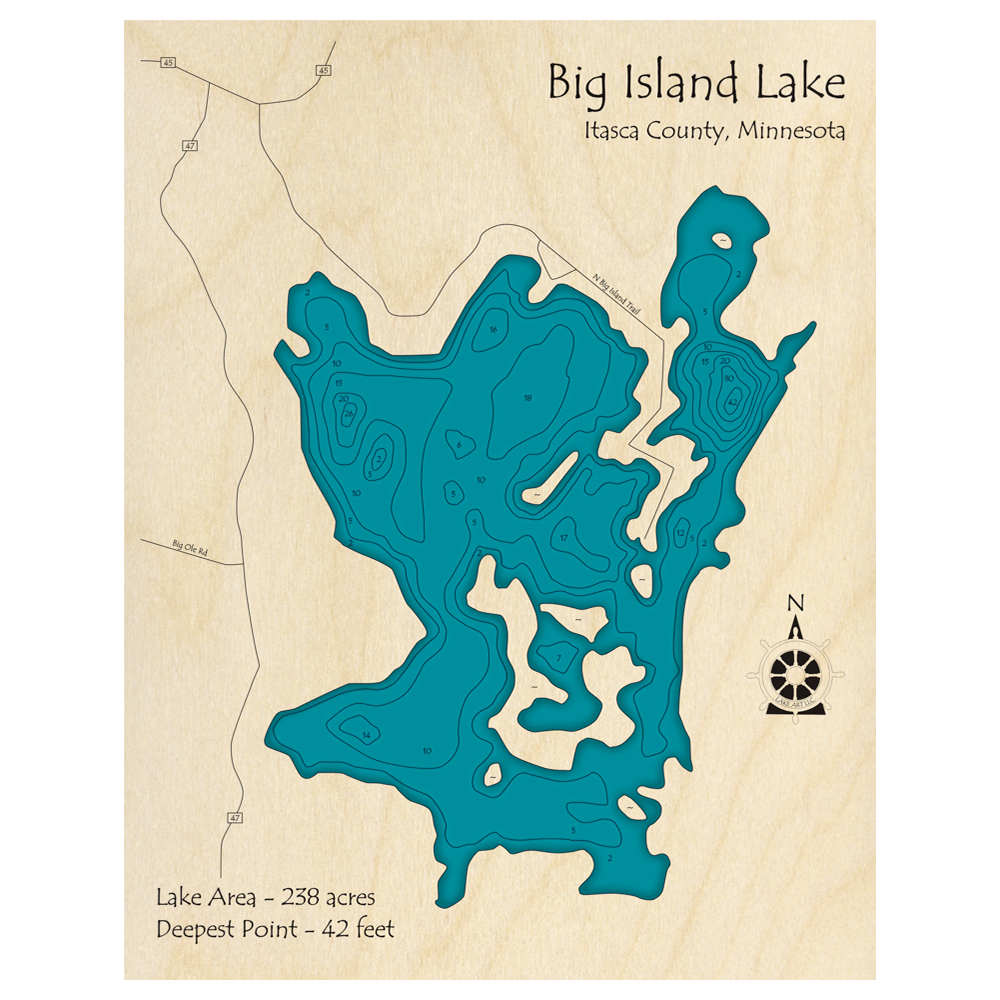 Big Island Lake, Minnesota 3D Custom Wood Map – Lake Art LLC