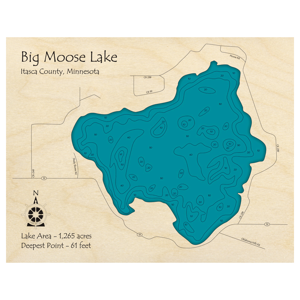 Big Moose Lake, Minnesota 3D Custom Wood Map – Lake Art LLC