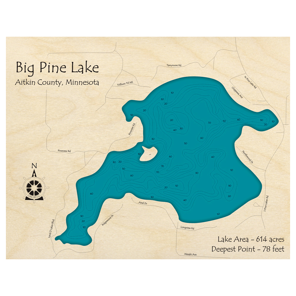 Big Pine Lake, Minnesota 3D Custom Wood Map – Lake Art LLC