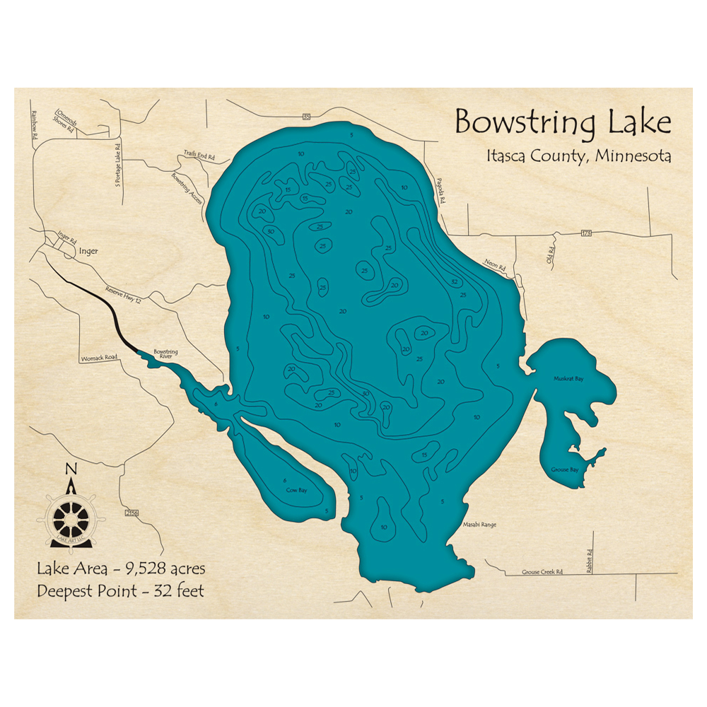 Bowstring Lake, Minnesota 3D Custom Wood Map – Lake Art LLC