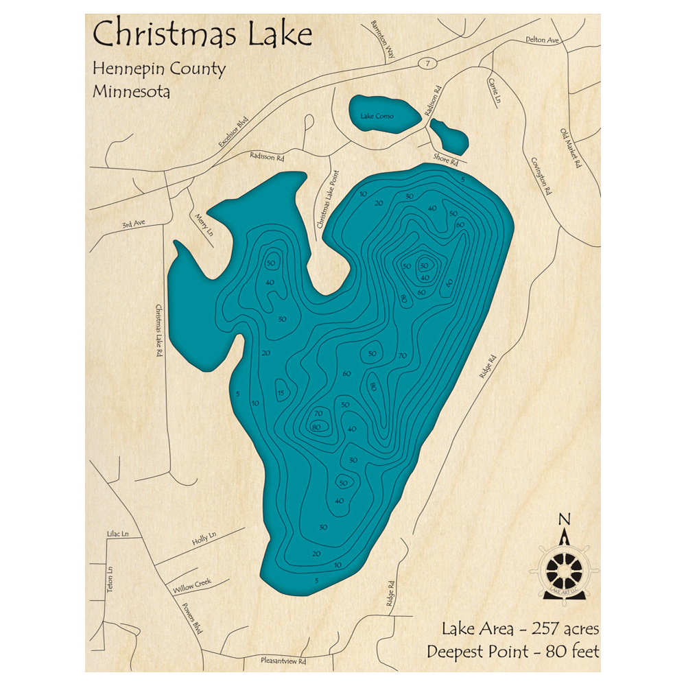 Christmas Lake, Minnesota 3D Custom Wood Map – Lake Art LLC