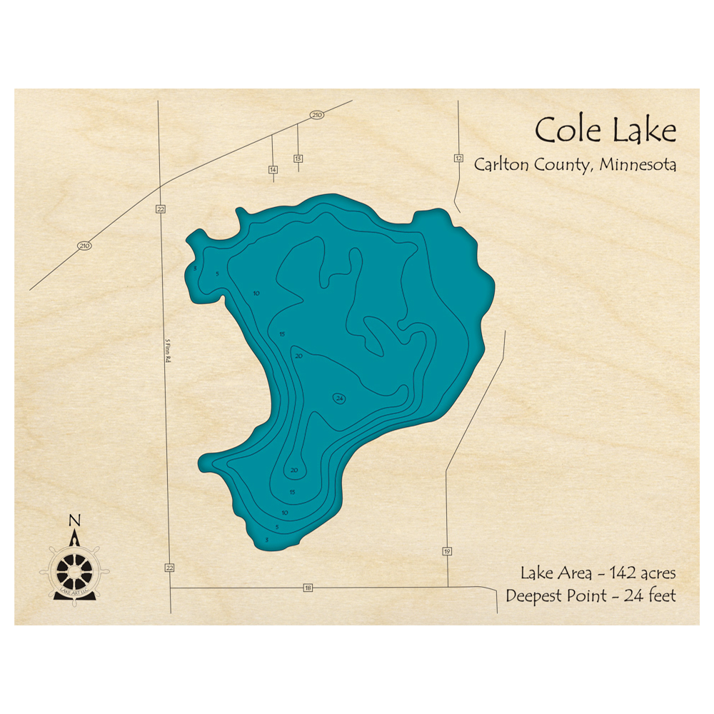 Cole Lake, Minnesota 3D Custom Wood Map – Lake Art LLC