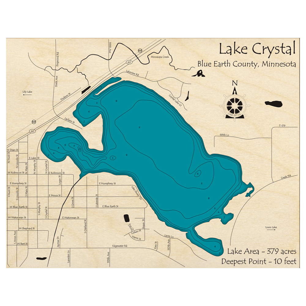 Crystal Lake, Minnesota 3D Custom Wood Map – Lake Art LLC