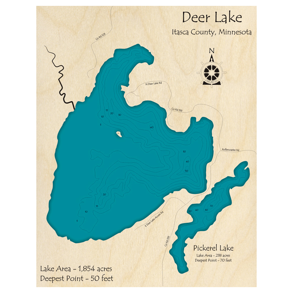 Deer Lake, Minnesota 3D Custom Wood Map – Lake Art LLC