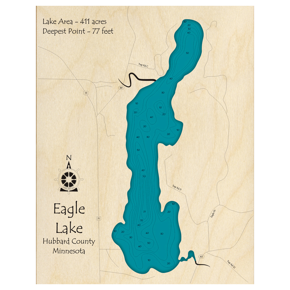 Eagle Lake, Minnesota 3D Custom Wood Map – Lake Art LLC