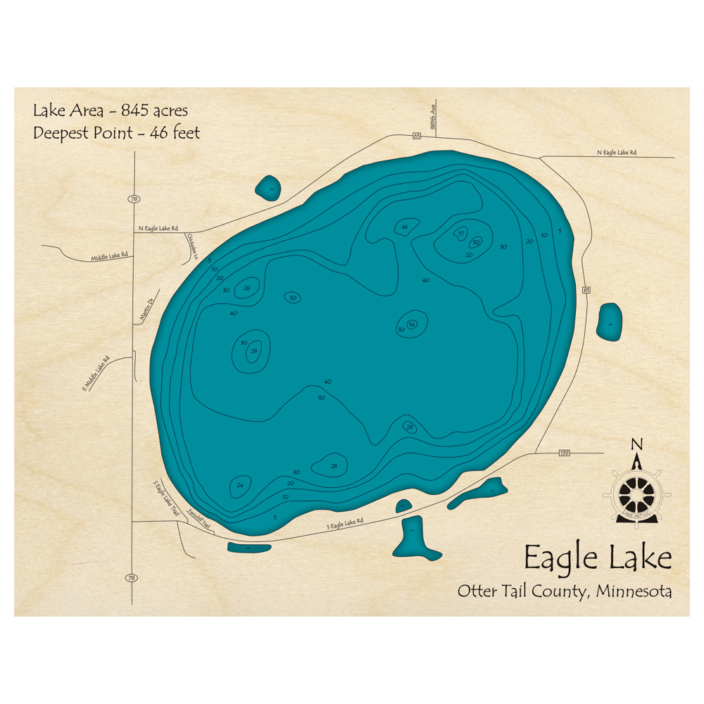Eagle Lake, Minnesota 3D Custom Wood Map – Lake Art LLC