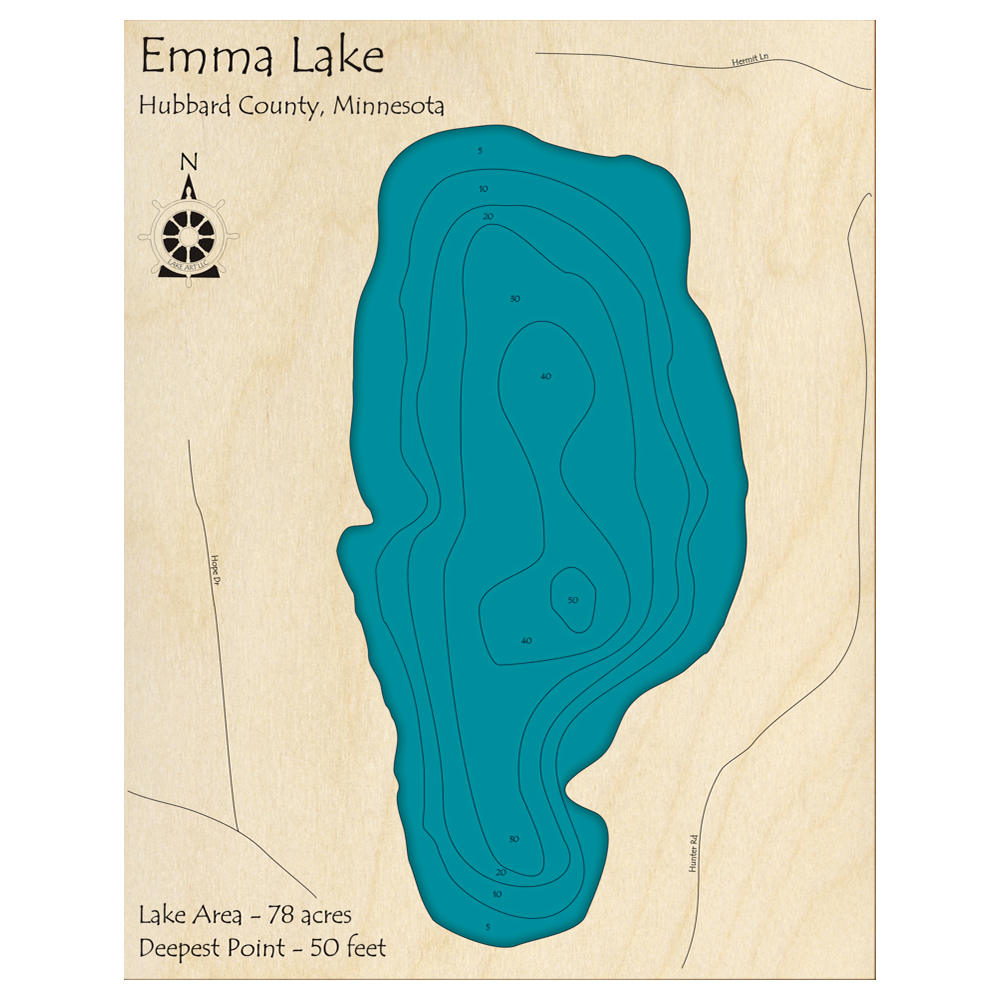 Emma Lake, Minnesota 3D Custom Wood Map – Lake Art LLC