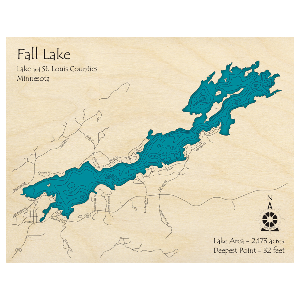 Fall Lake, Minnesota 3D Custom Wood Map – Lake Art LLC