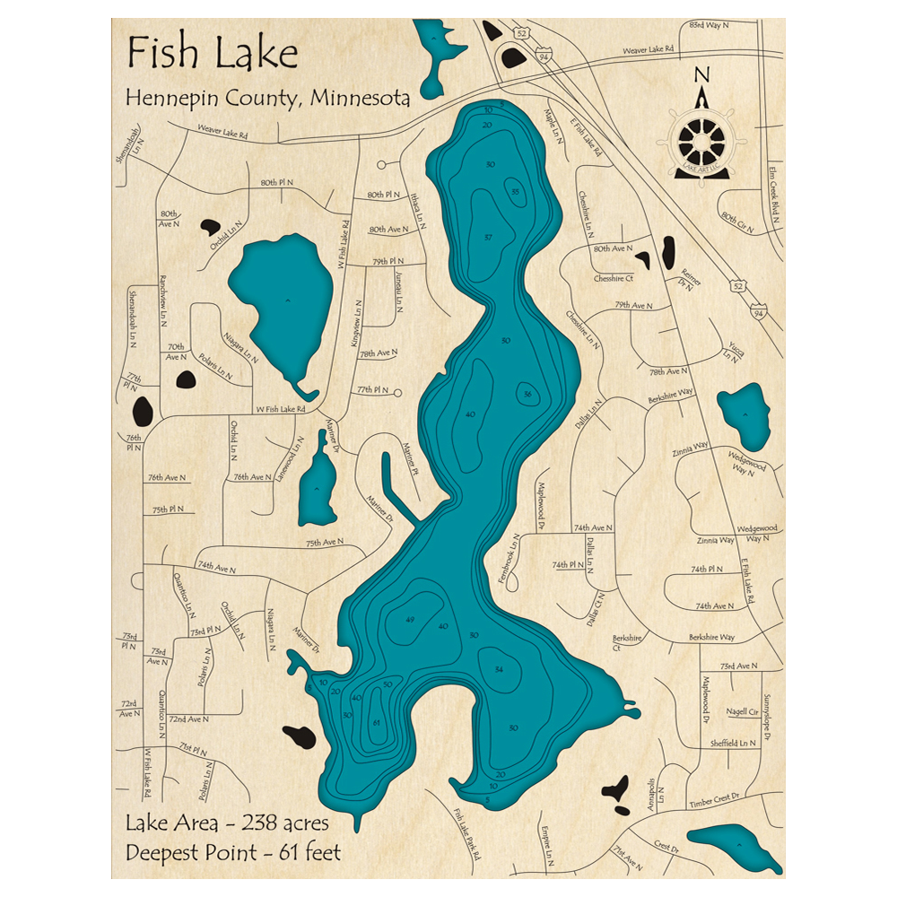 Fish Lake, Minnesota 3D Custom Wood Map – Lake Art LLC