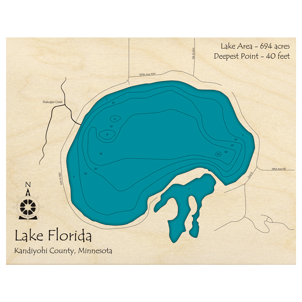 Florida Lake, Minnesota 3D Custom Wood Map – Lake Art LLC