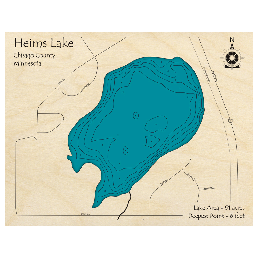 Heims Lake, Minnesota 3D Custom Wood Map – Lake Art LLC
