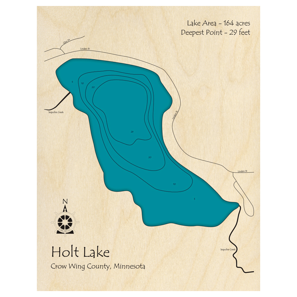 Holt Lake, Minnesota 3D Custom Wood Map – Lake Art LLC