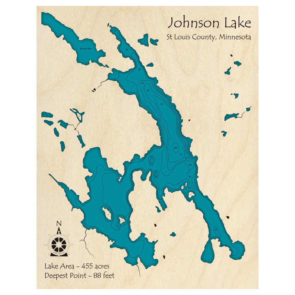 Johnson Lake, Minnesota 3D Custom Wood Map – Lake Art LLC