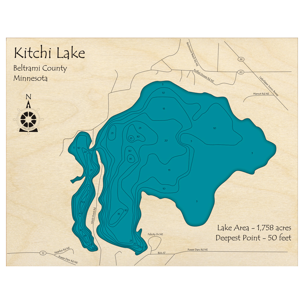 Kitchi Lake, Minnesota 3D Custom Wood Map – Lake Art LLC
