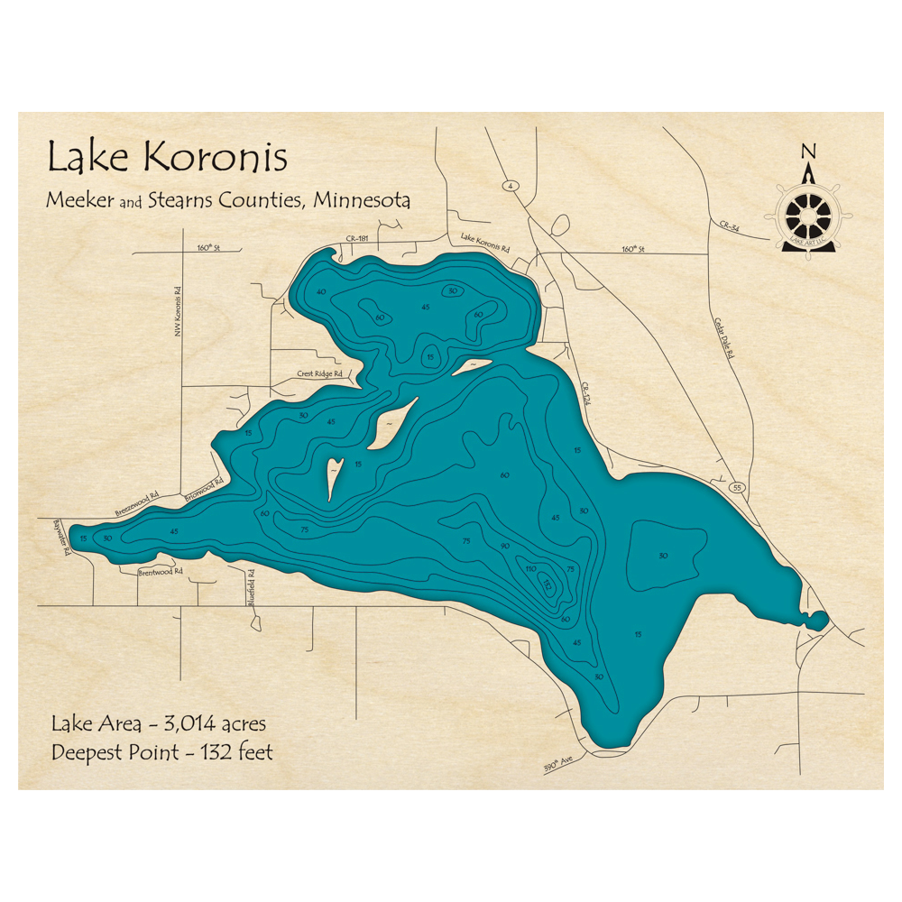 Lake Koronis, Minnesota 3D Custom Wood Map – Lake Art LLC
