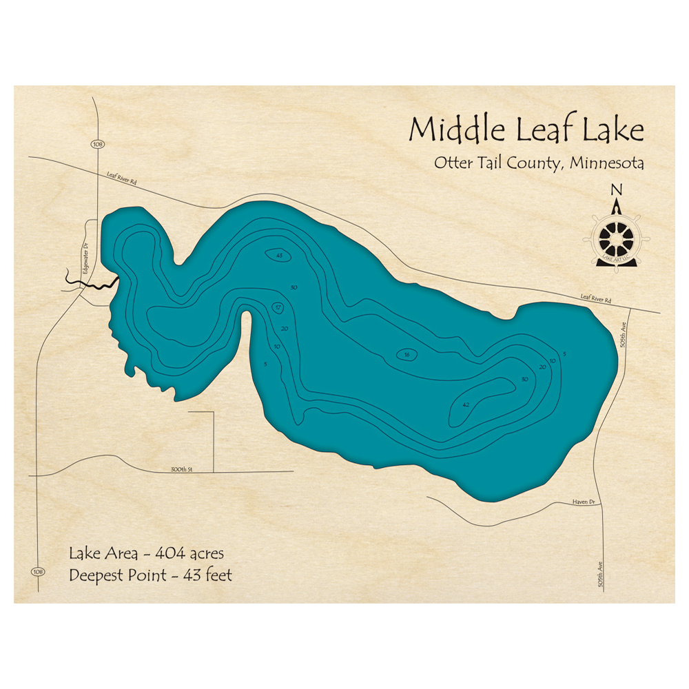 Leaf Lake, Minnesota 3D Custom Wood Map – Lake Art LLC
