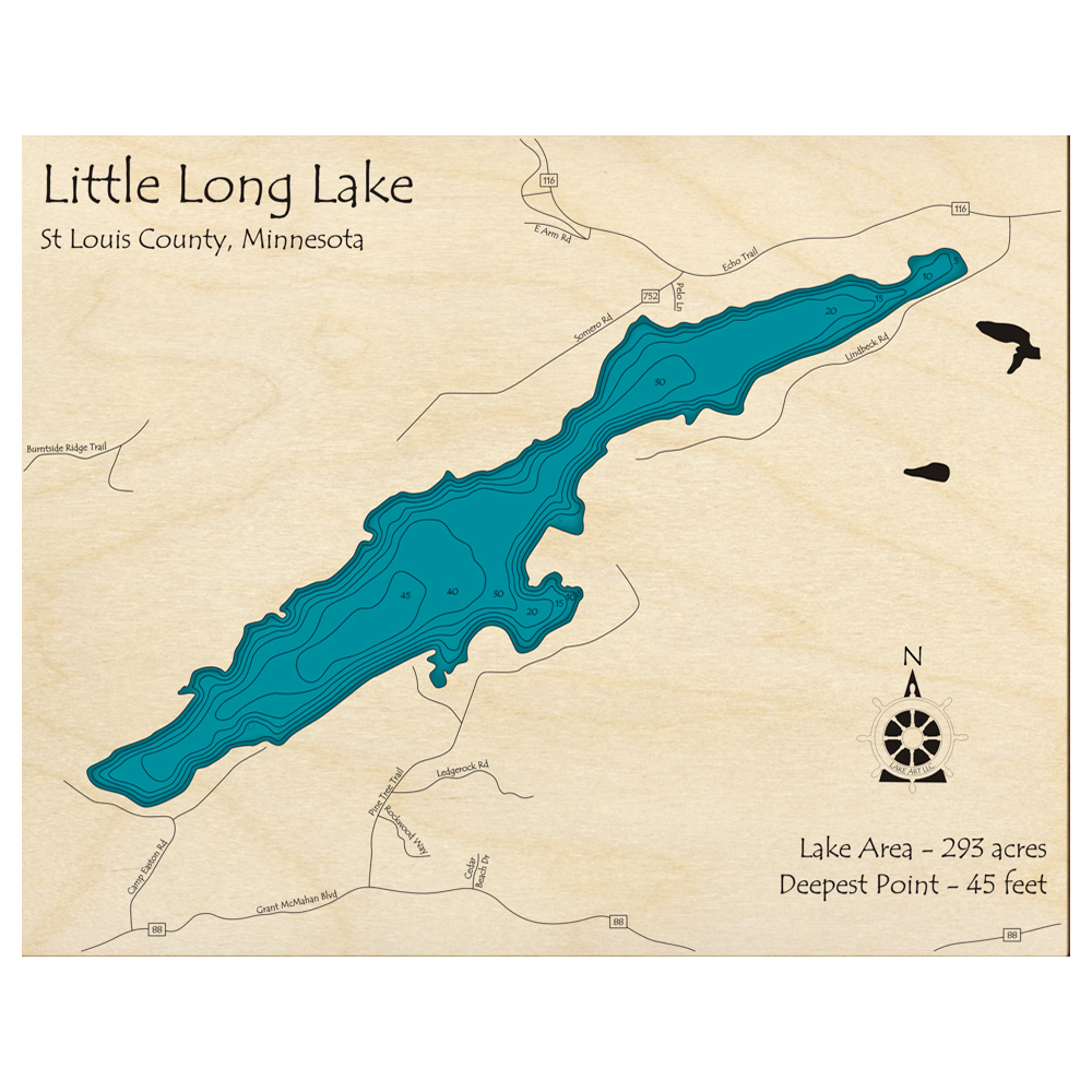 Little Long Lake, Minnesota 3D Custom Wood Map – Lake Art LLC