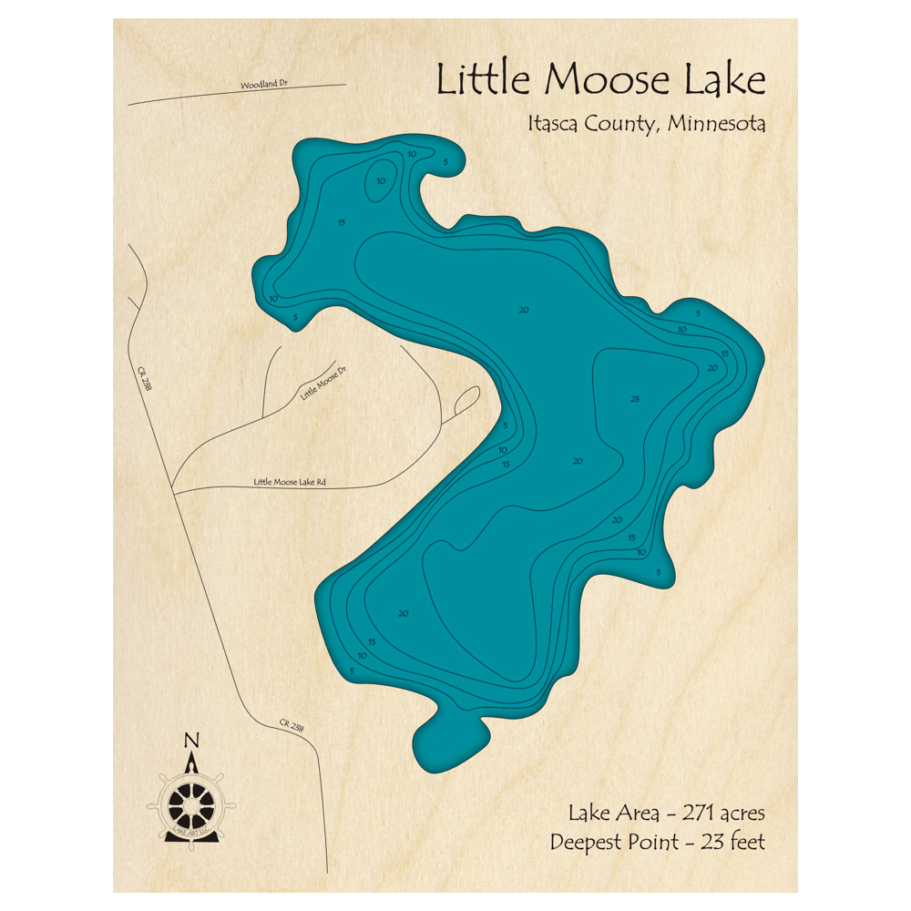Little Moose Lake, Minnesota 3D Custom Wood Map – Lake Art LLC