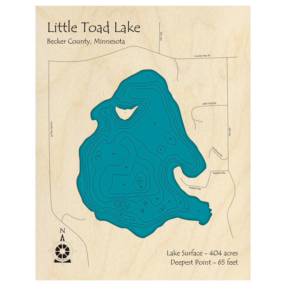 Little Toad Lake, Minnesota 3D Custom Wood Map – Lake Art LLC