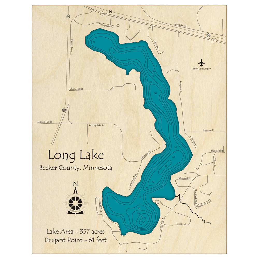 Long Lake, Minnesota 3D Custom Wood Map – Lake Art LLC