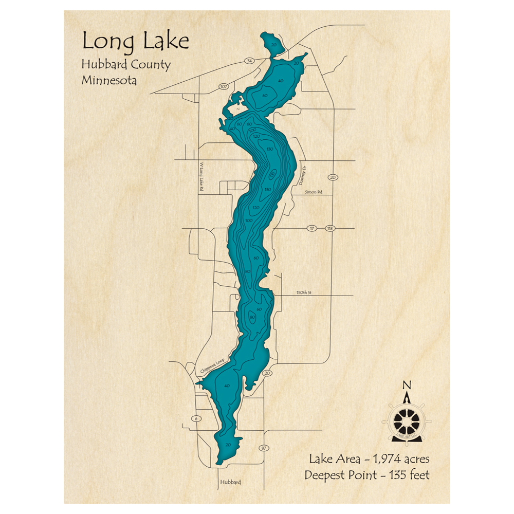 Long Lake, Minnesota 3D Custom Wood Map – Lake Art LLC