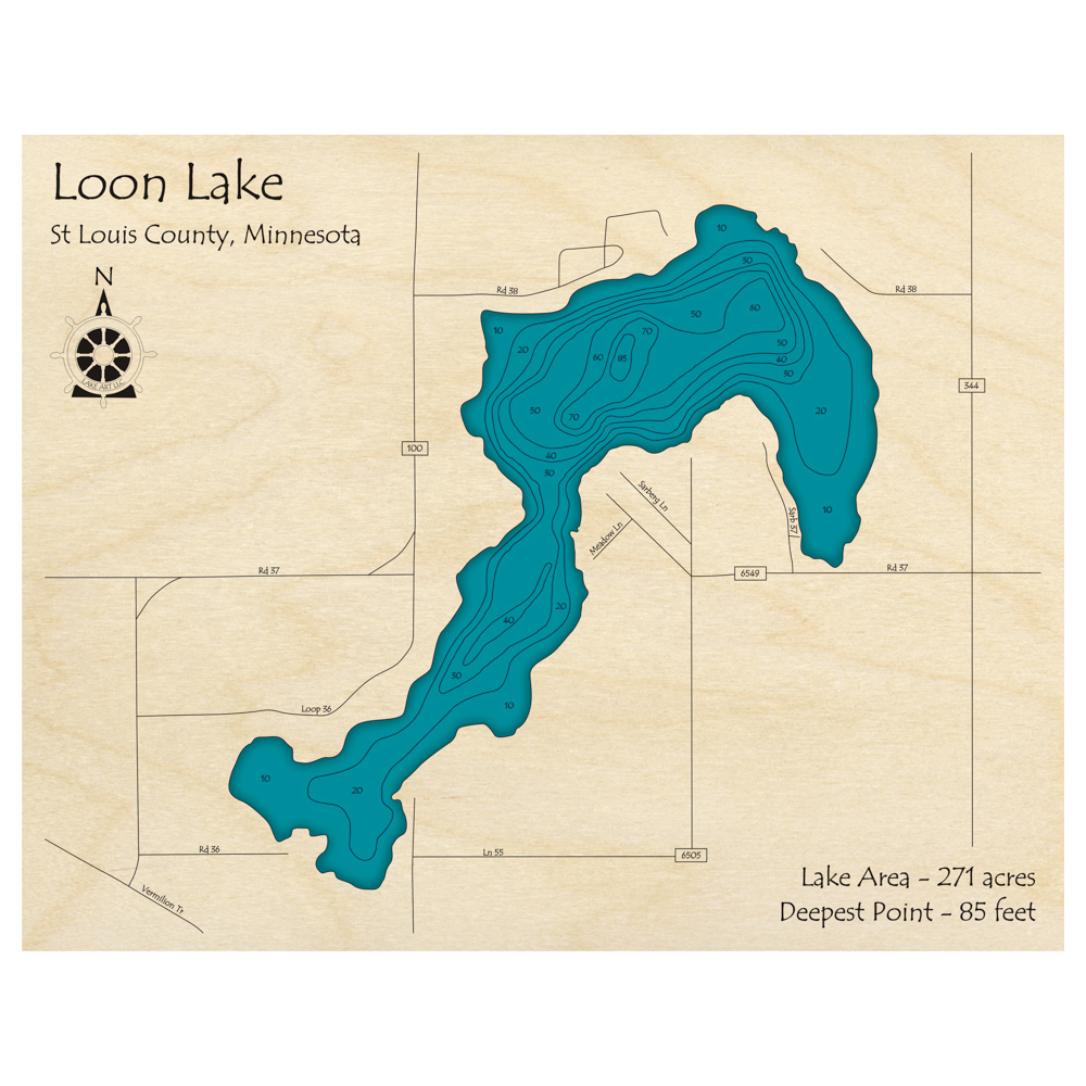 Lake Loon, Minnesota 3D Custom Wood Map – Lake Art LLC