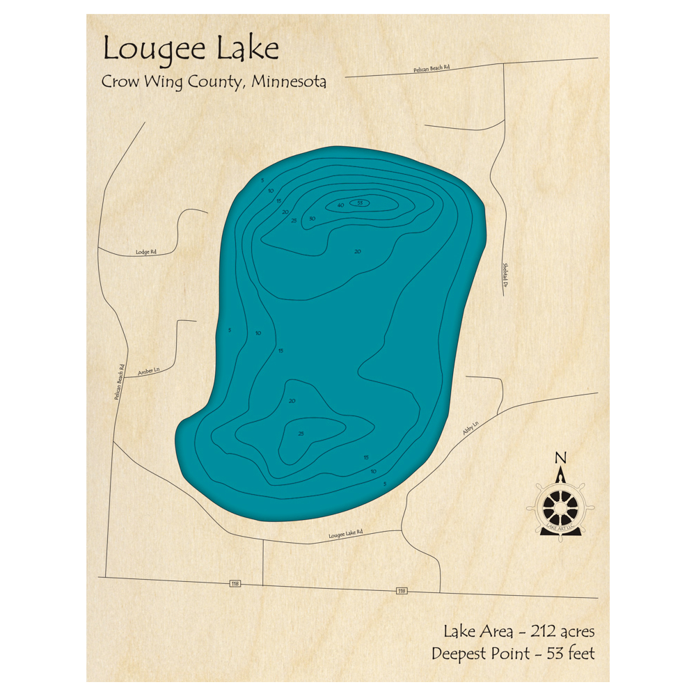 Lougee Lake, Minnesota 3D Custom Wood Map – Lake Art LLC