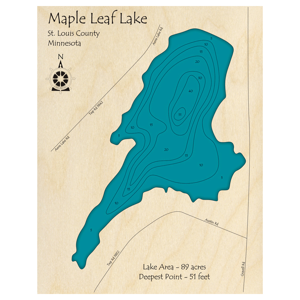 Maple Leaf Lake, Minnesota 3D Custom Wood Map – Lake Art LLC