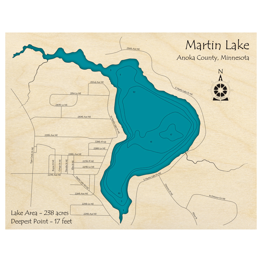 Martin Lake, Minnesota 3D Custom Wood Map – Lake Art LLC