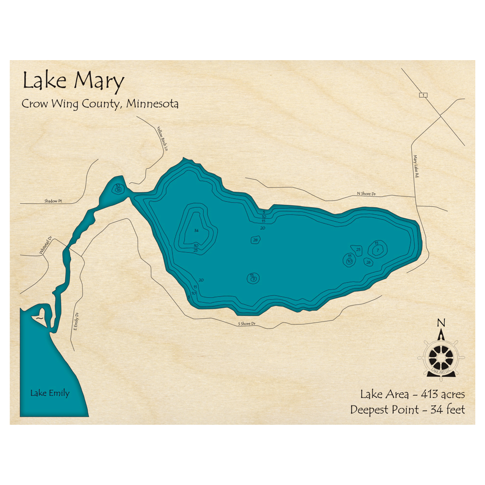 Lake Mary, Minnesota 3D Custom Wood Map – Lake Art LLC