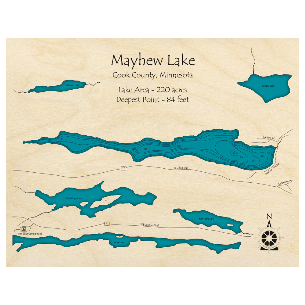 Mayhew Lake, Minnesota 3D Custom Wood Map – Lake Art LLC