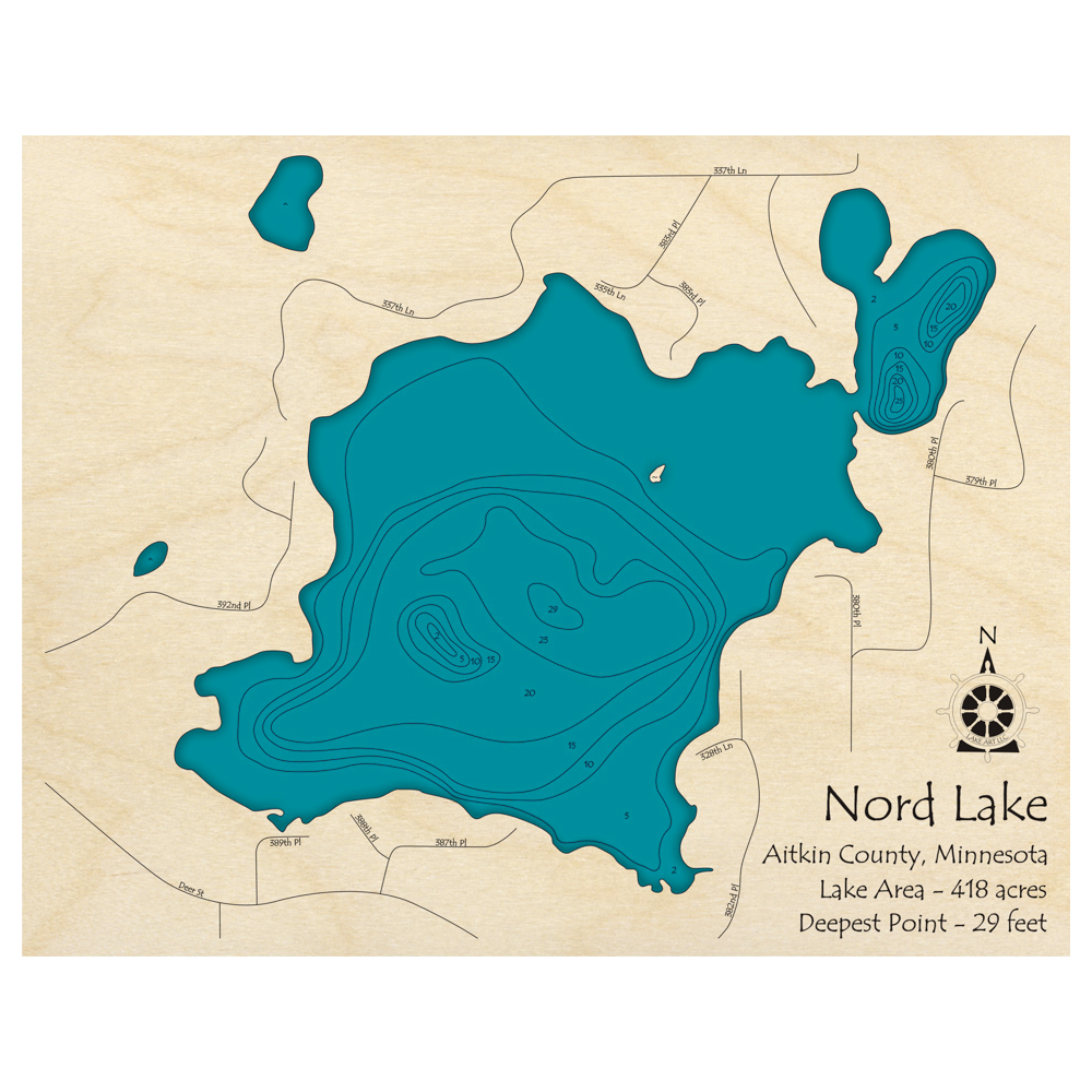 Nord Lake, Minnesota 3D Custom Wood Map – Lake Art LLC
