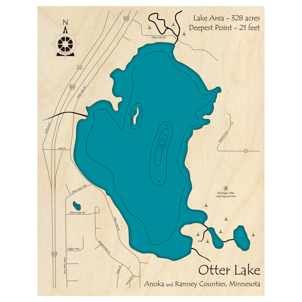 Otter Lake, Minnesota 3D Custom Wood Map – Lake Art LLC
