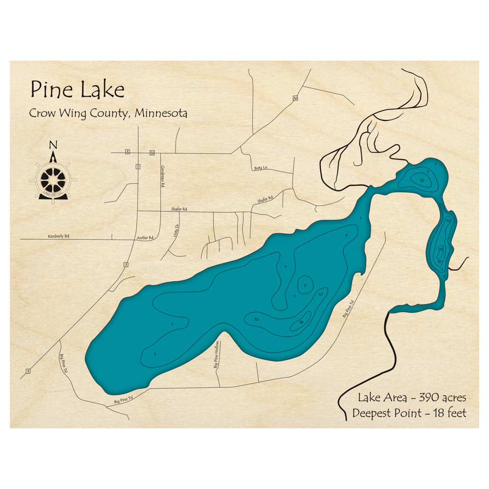 Pine Lake, Minnesota 3D Custom Wood Map – Lake Art LLC