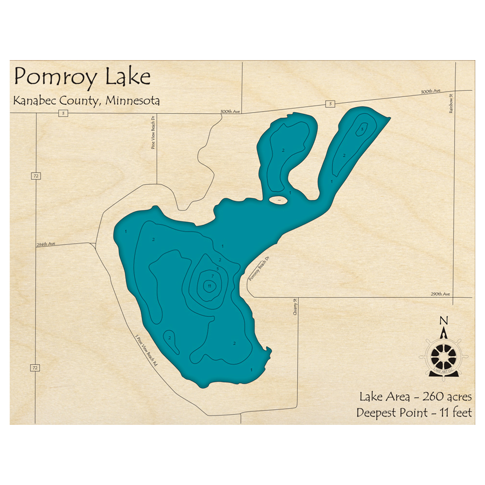 Pomroy Lake, Minnesota 3D Custom Wood Map – Lake Art LLC