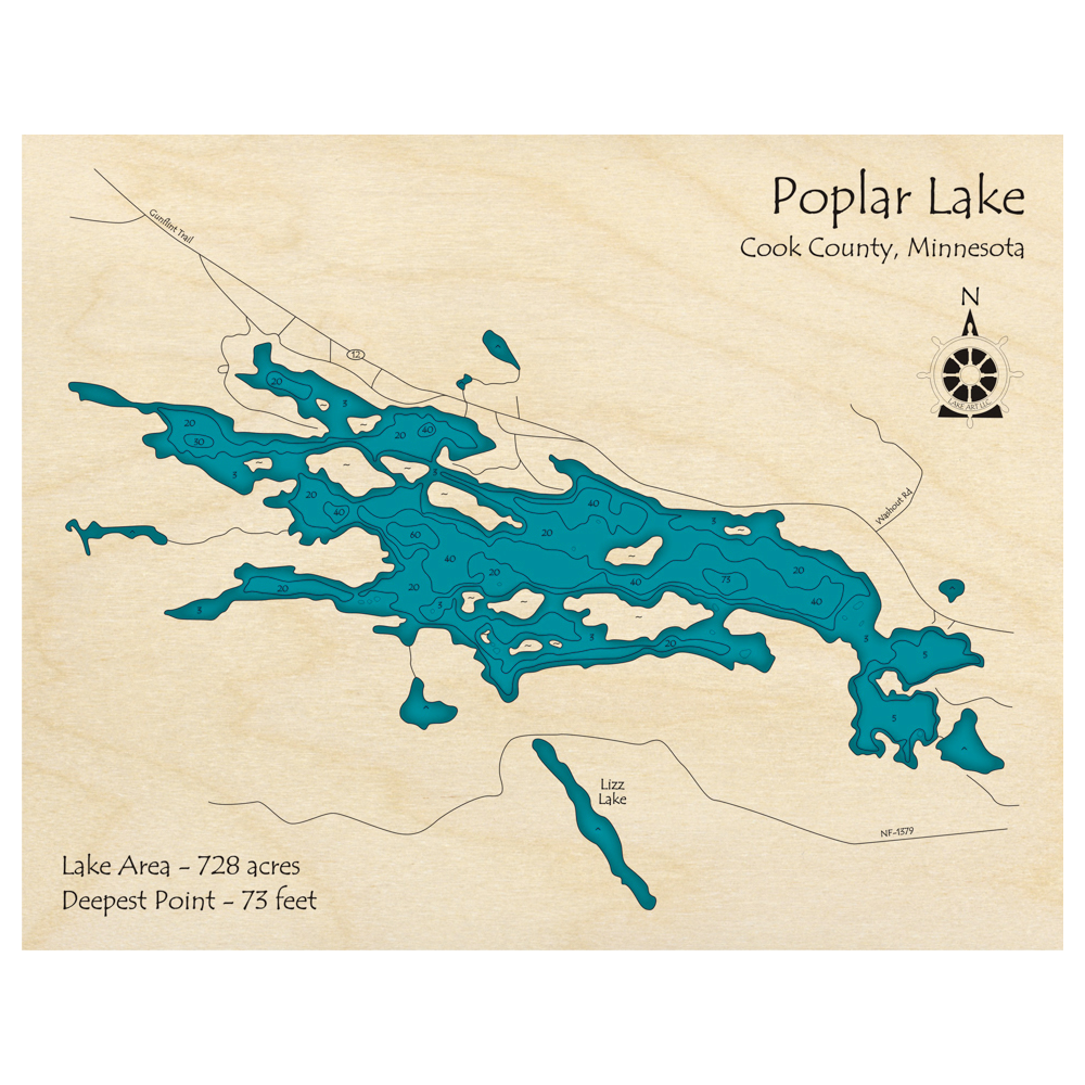 Poplar Lake, Minnesota 3D Custom Wood Map – Lake Art LLC