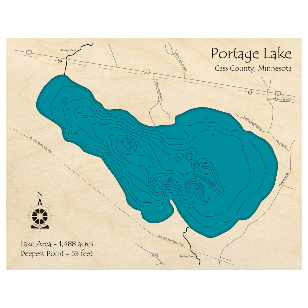 Portage Lake, Minnesota 3D Custom Wood Map – Lake Art LLC