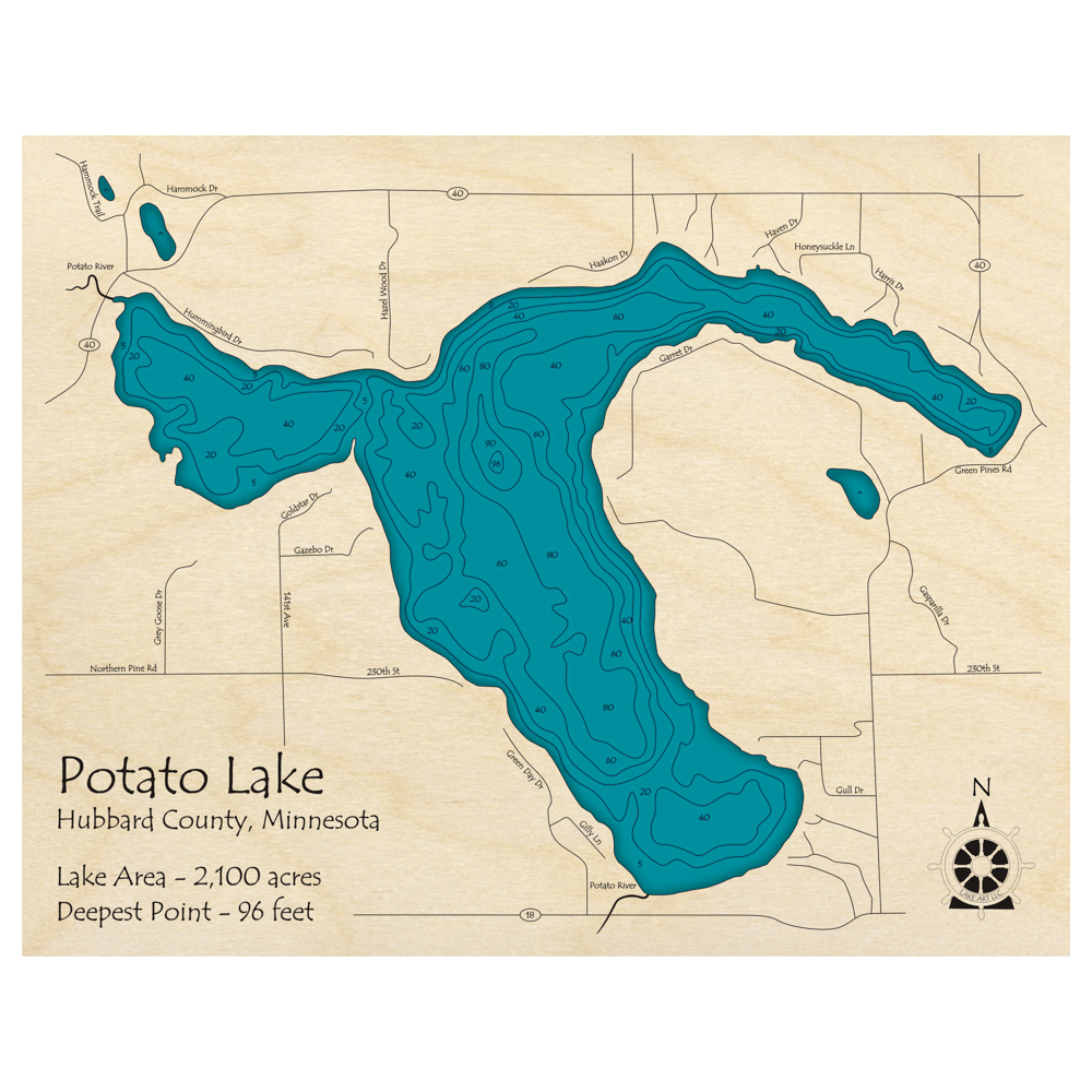 Potato Lake, Minnesota 3D Custom Wood Map – Lake Art LLC
