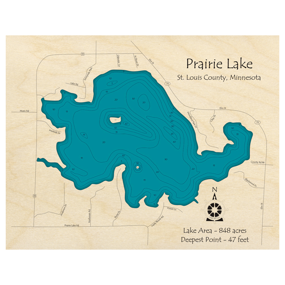 Prairie Lake, Minnesota 3D Custom Wood Map – Lake Art LLC